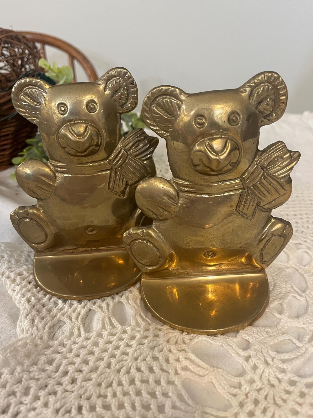 Vintage Solid Brass Teddy Bear Bookend Set MCM Brass Bear Bookend Set ...