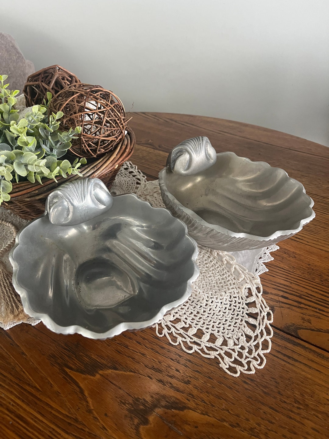 Vintage Shell Bowl - Pewter / Aluminum Shell Dish - Etsy