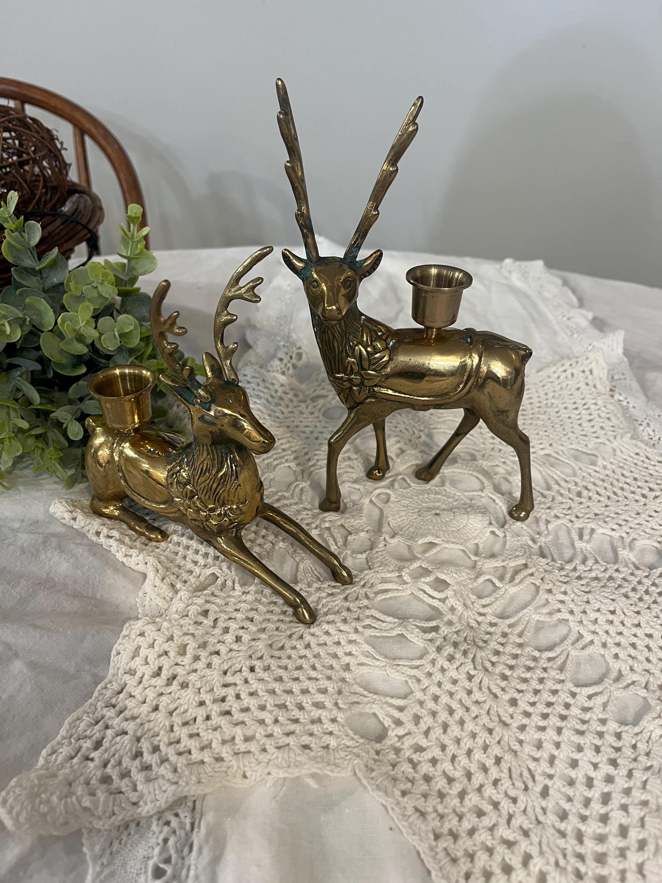 Vintage Solid Brass Deer / Stag Candlestick Holders MCM Brass Home ...