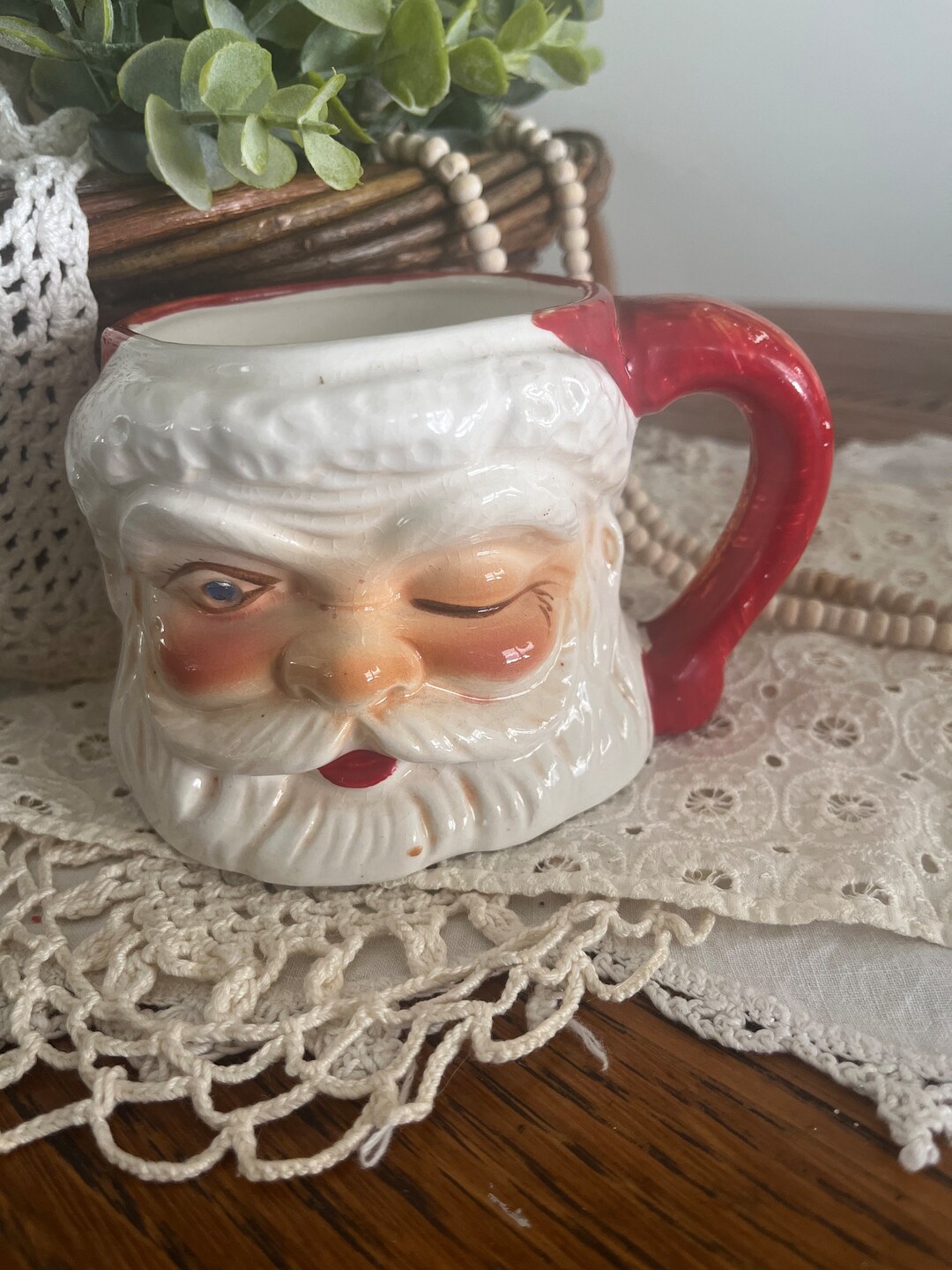 Vintage Winking Santa Mug With Rhinestone Eye Antique Retro Santa Mug ...
