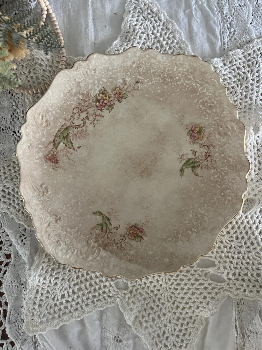 Antique Verus Porcelain Transferware Plate Crazed and Stained Floral ...