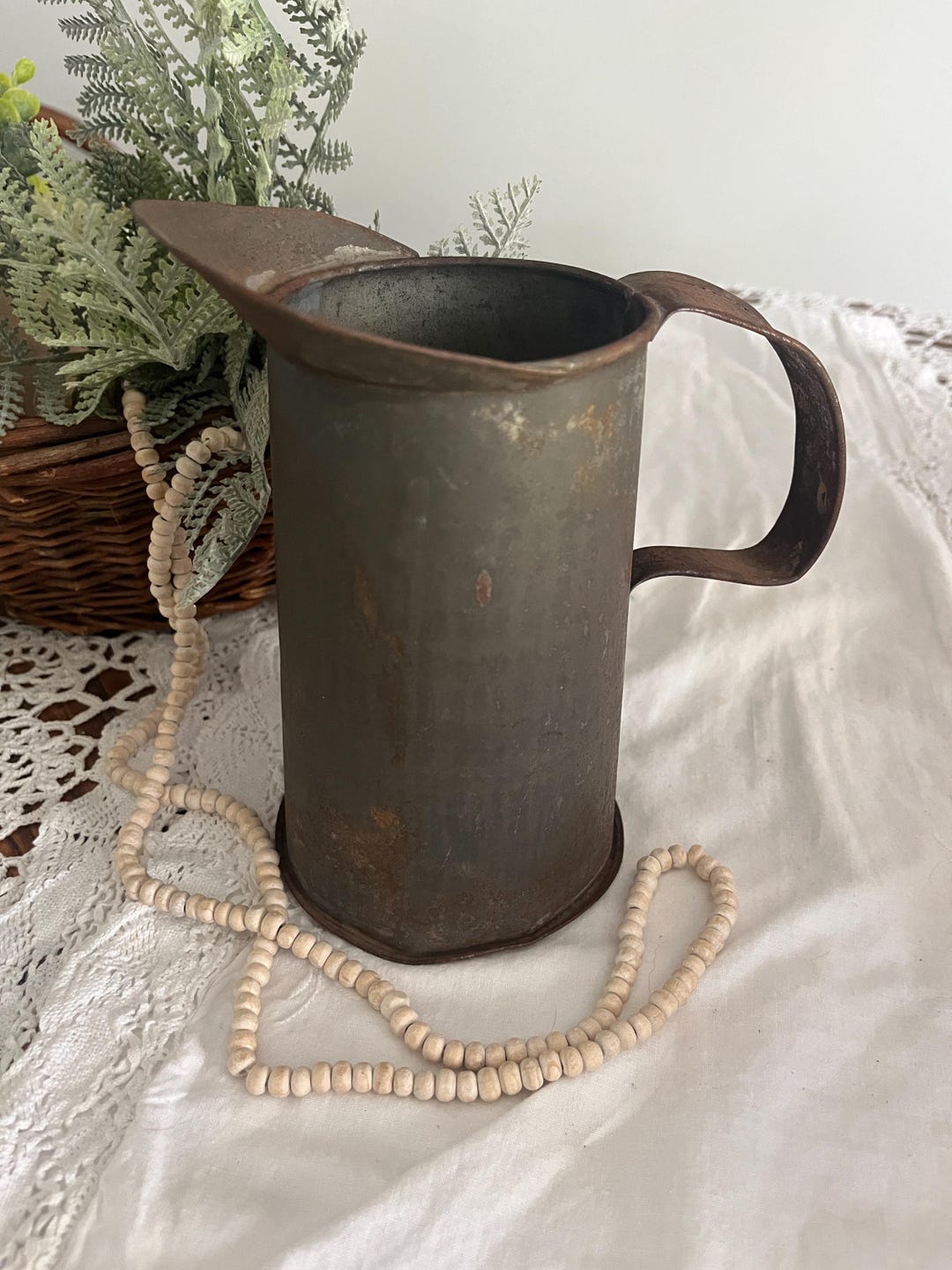 Antique Tin Pitcher - Prim Farmhouse Metal Pitcher - Etsy
