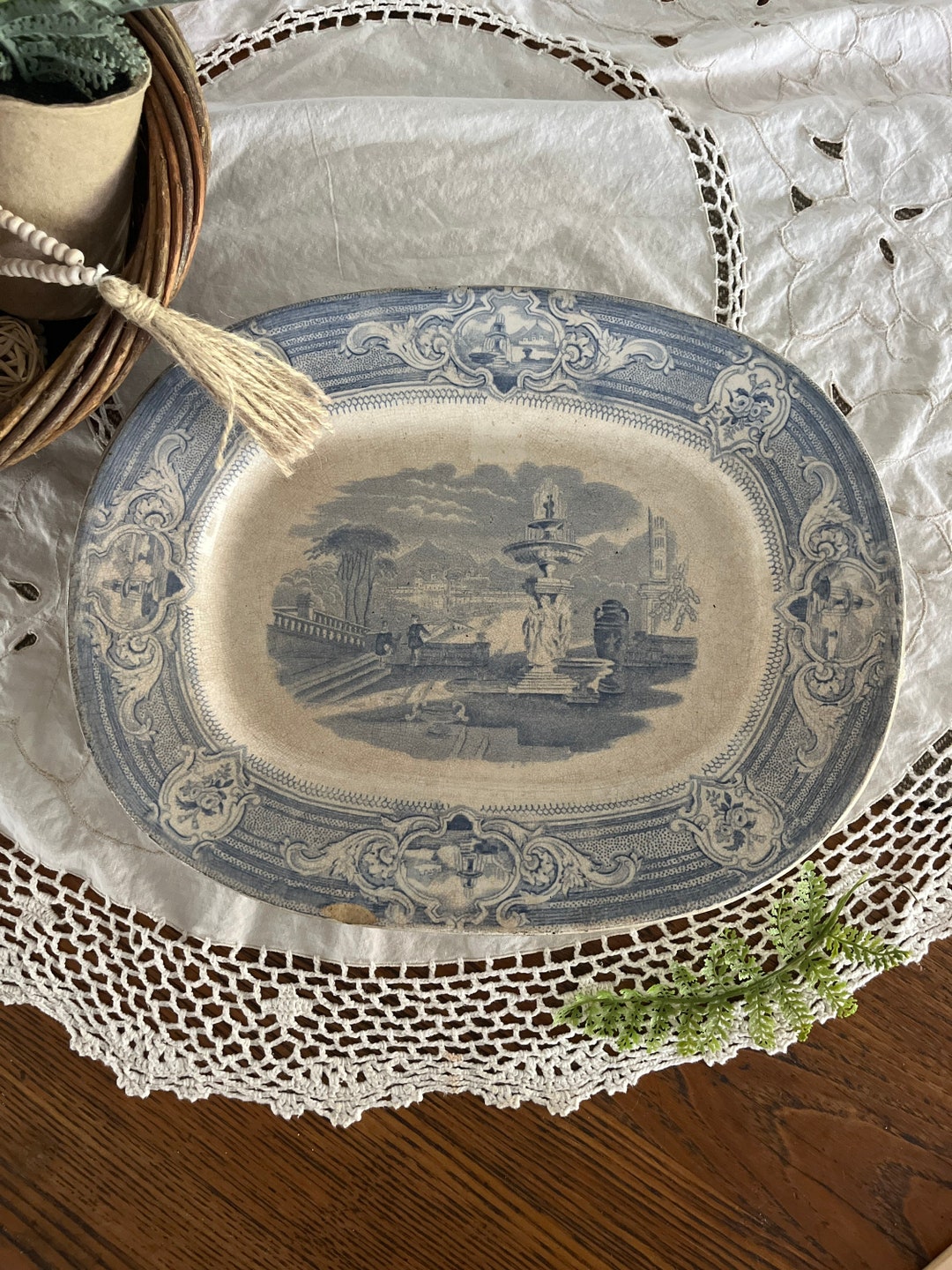 Victorian Era Ironstone Platter - Blue Transferware - Milan Rhys Plate ...