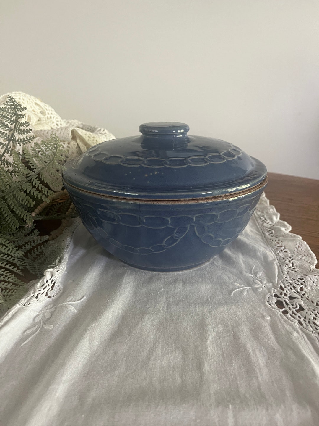 Monmouth Western Stoneware Crock Blue Chain Link Lidded Crock Bowl - Etsy