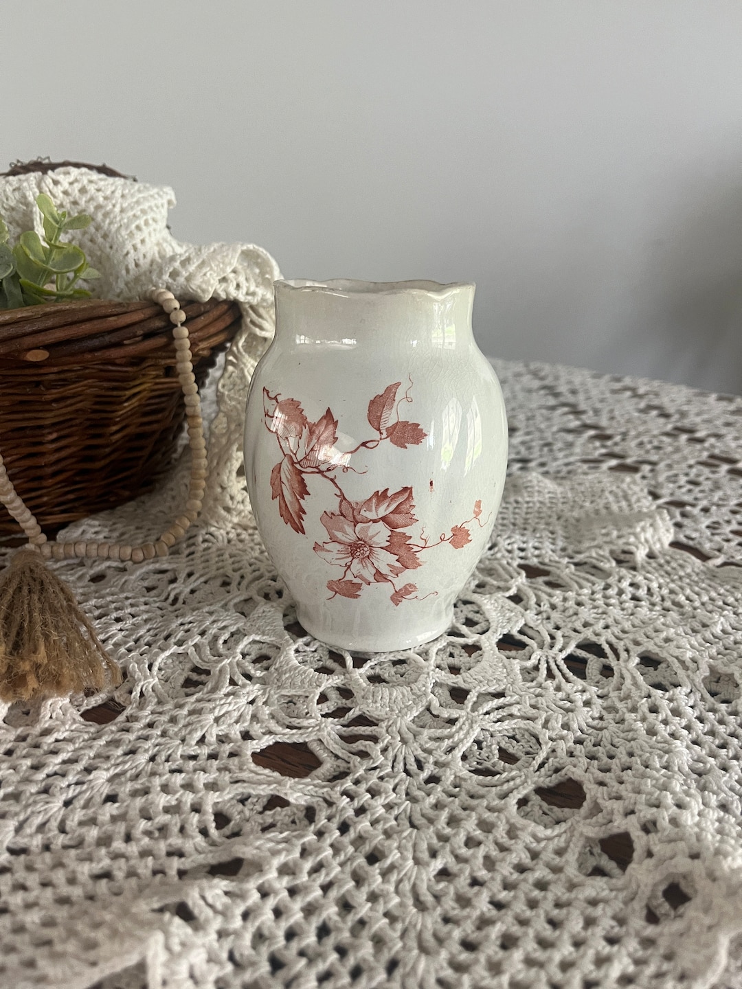 Antique Ironstone Vase Floral Transferware New Wharf Pottery England ...