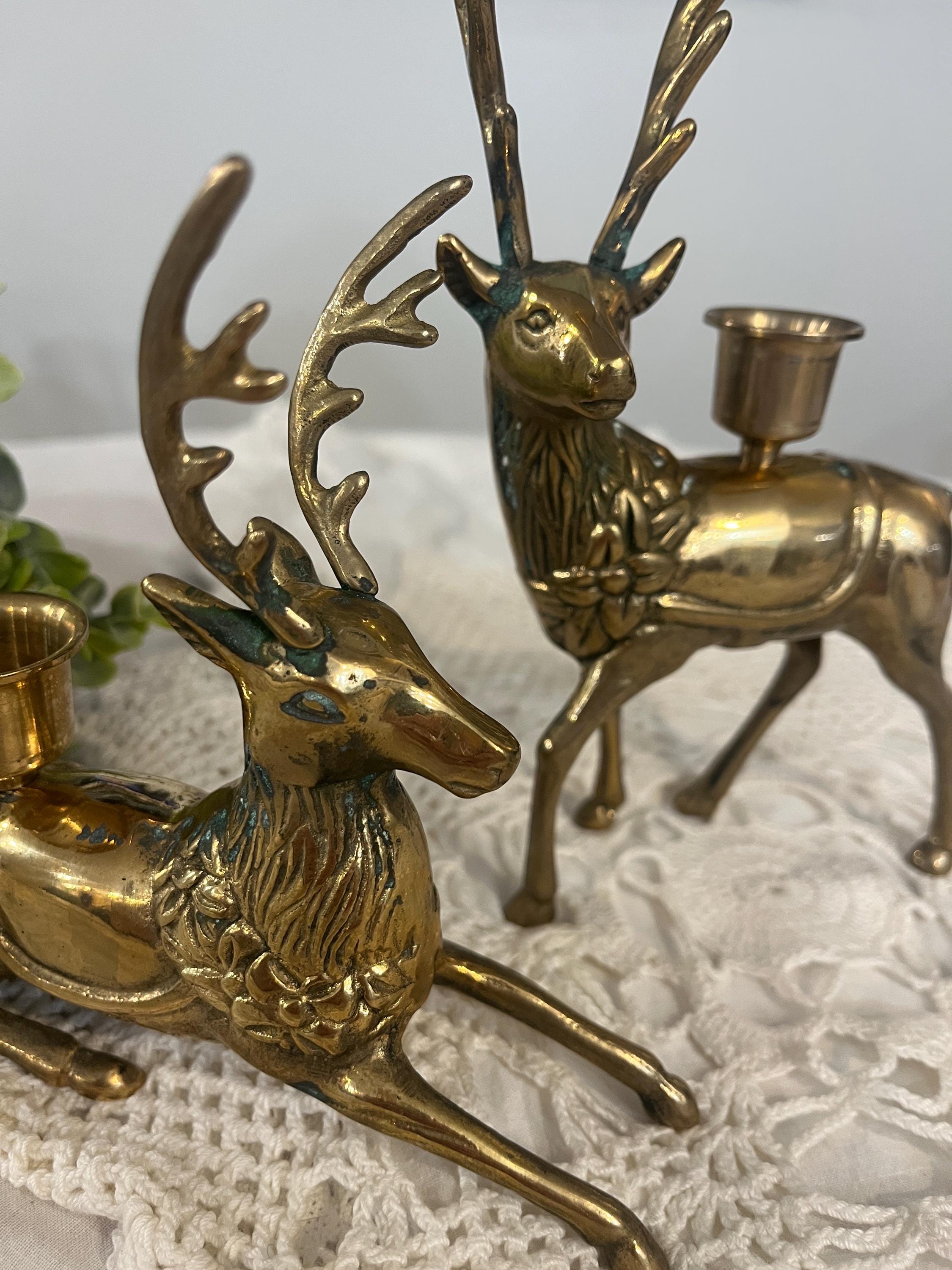 Vintage Solid Brass Deer / Stag Candlestick Holders MCM Brass Home ...