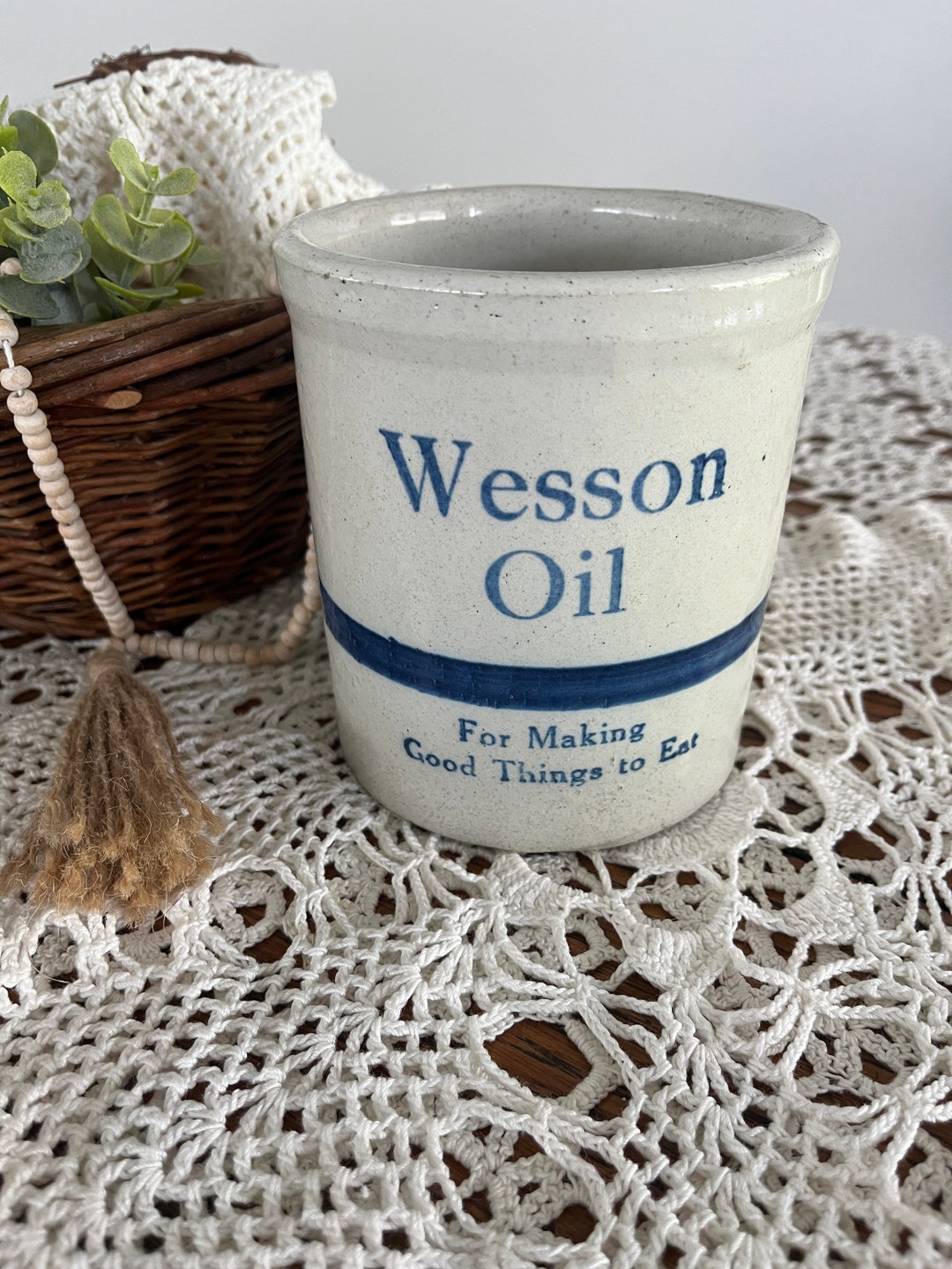Antique Wesson Oil Crock - Small Stoneware Crock - Etsy