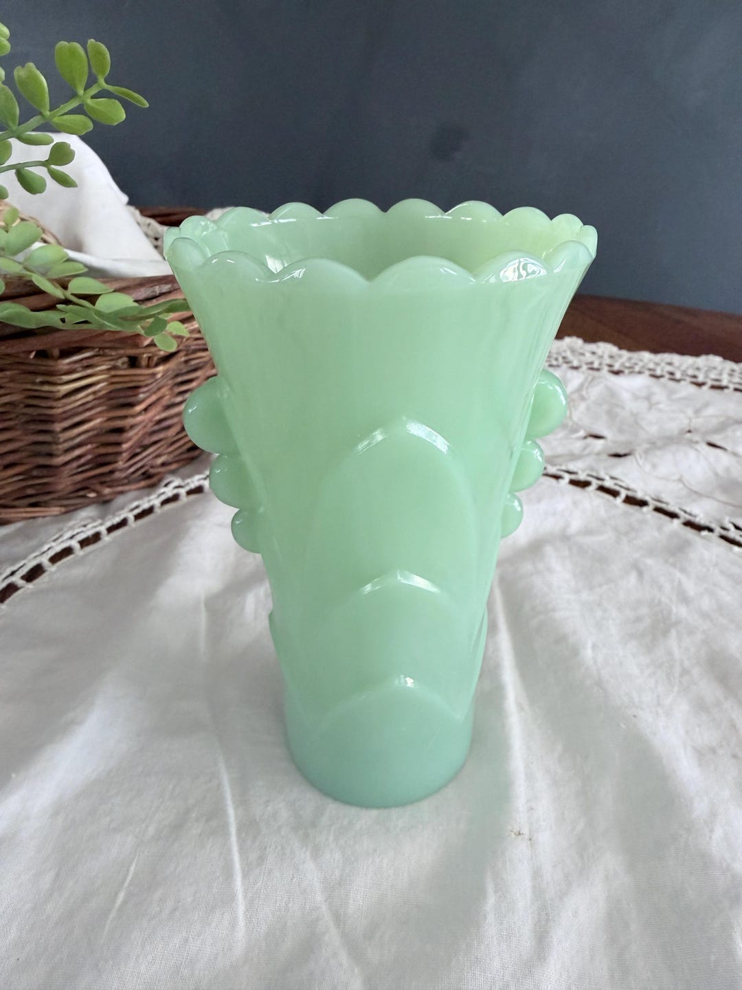 Antique Anchor Hocking Jadeite Vase - Art Deco Glass - With Interior ...