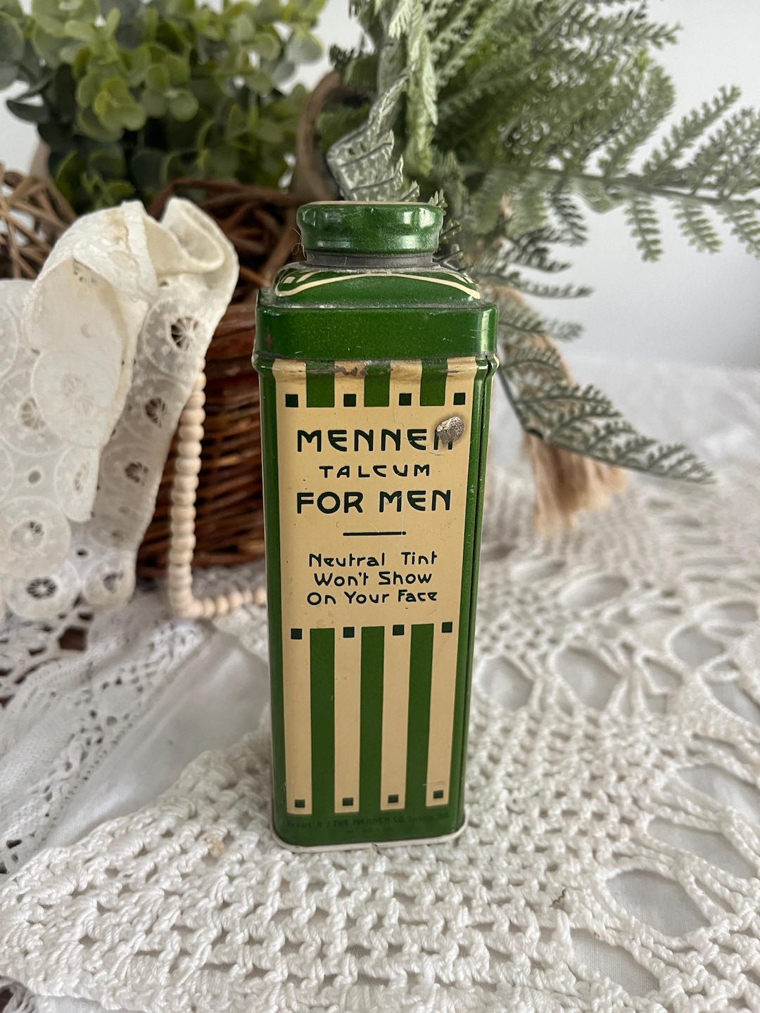 Antique Mennen Talcum for Men - Antique Talcum Powder Tin Retro 1950s ...