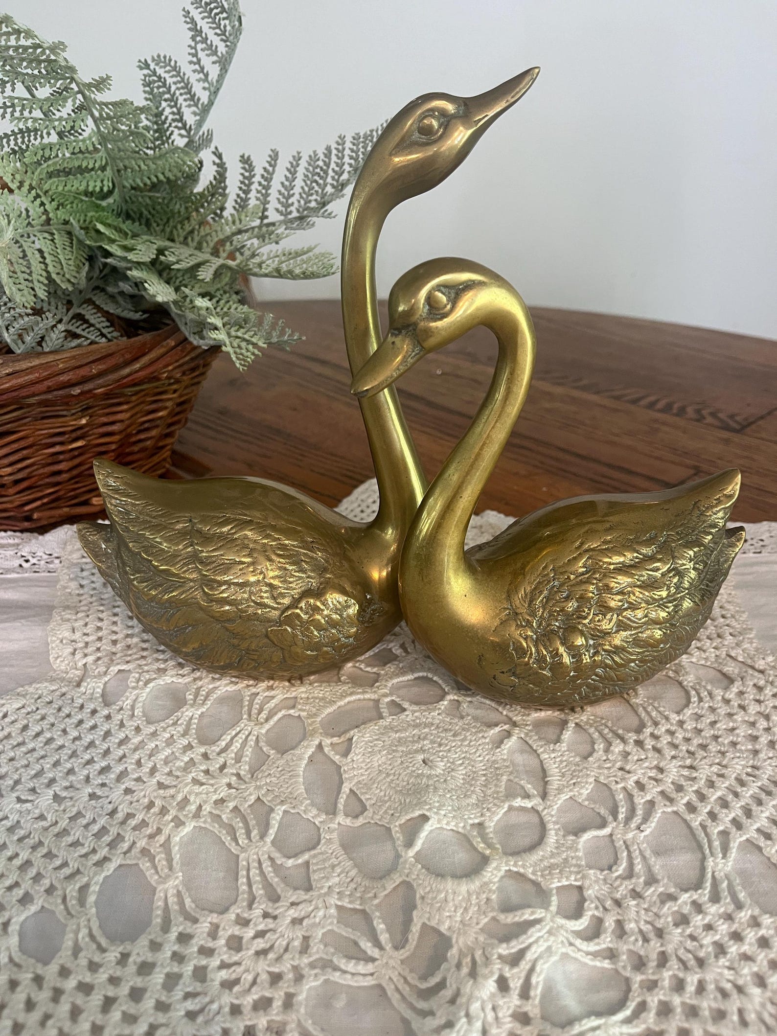Antique Brass Swan Set MCM Vintage Brass Home Decor Swans - Etsy