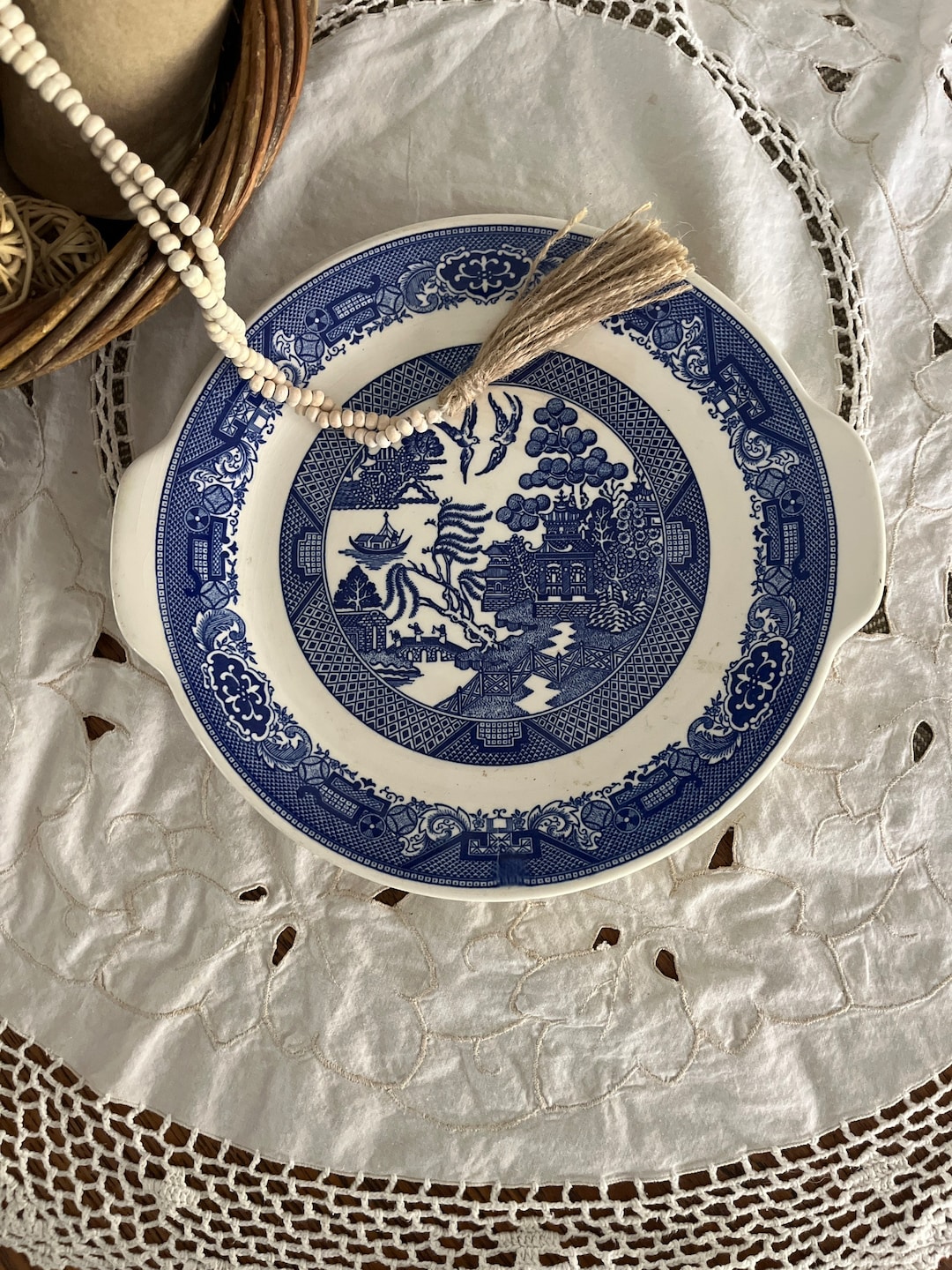 Antique Willow Ware Blue Willow Plate - Handled Blue Transferware Plate - Etsy