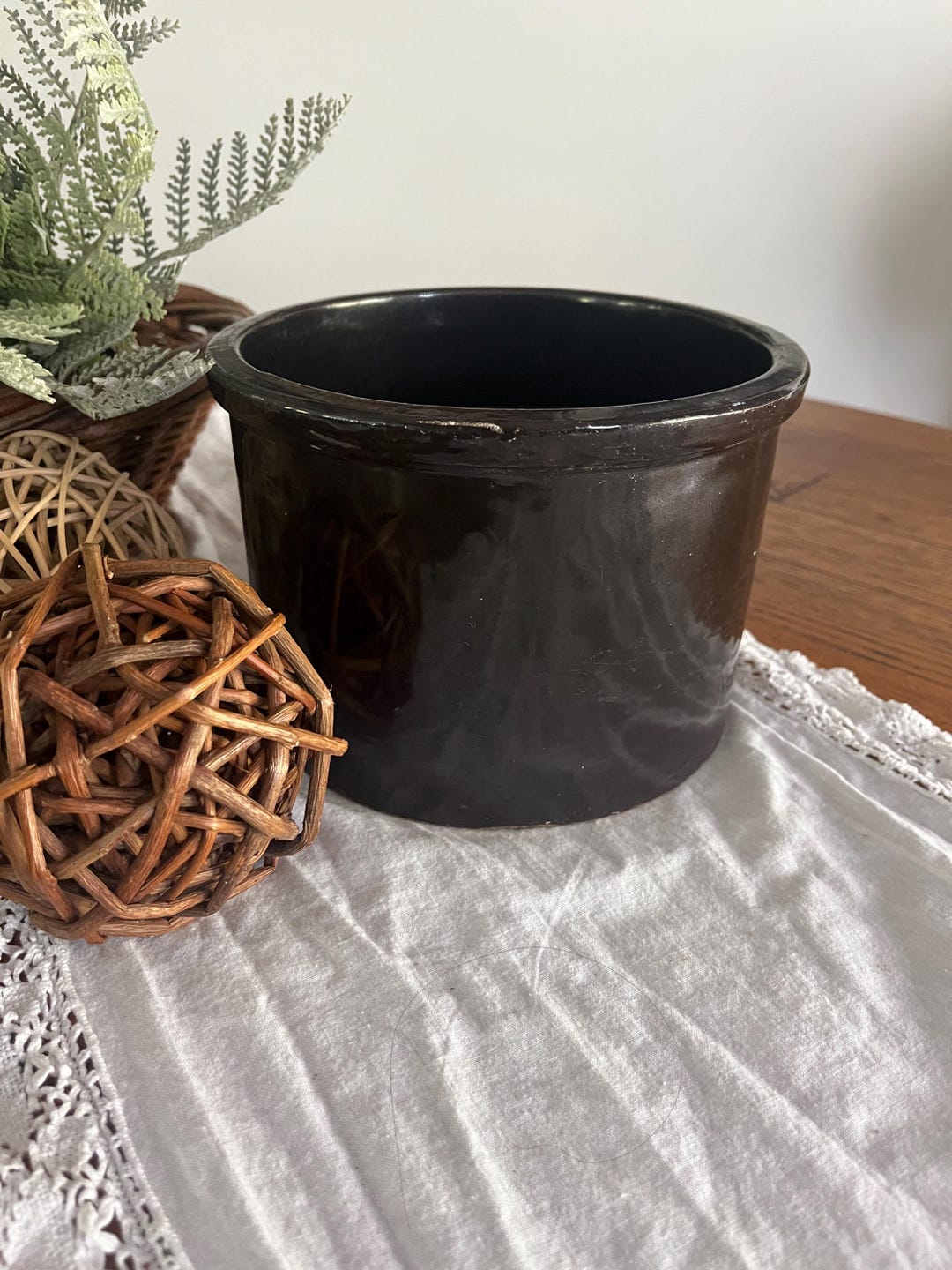 Antique Brown Crock W/lip - Antique Cheese Crock / Canning Crock With ...