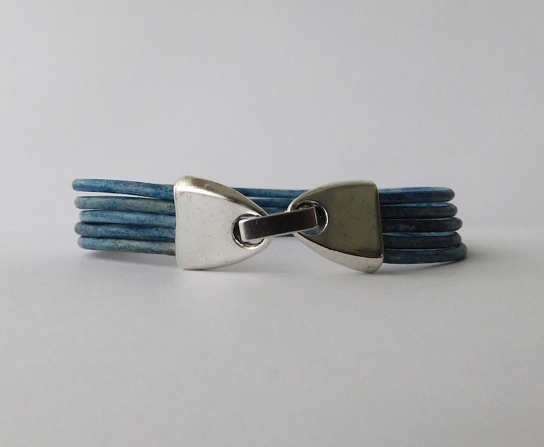 Delicate Blue Distressed Leather Bracelet: Bohemian Style, Custom Size ...