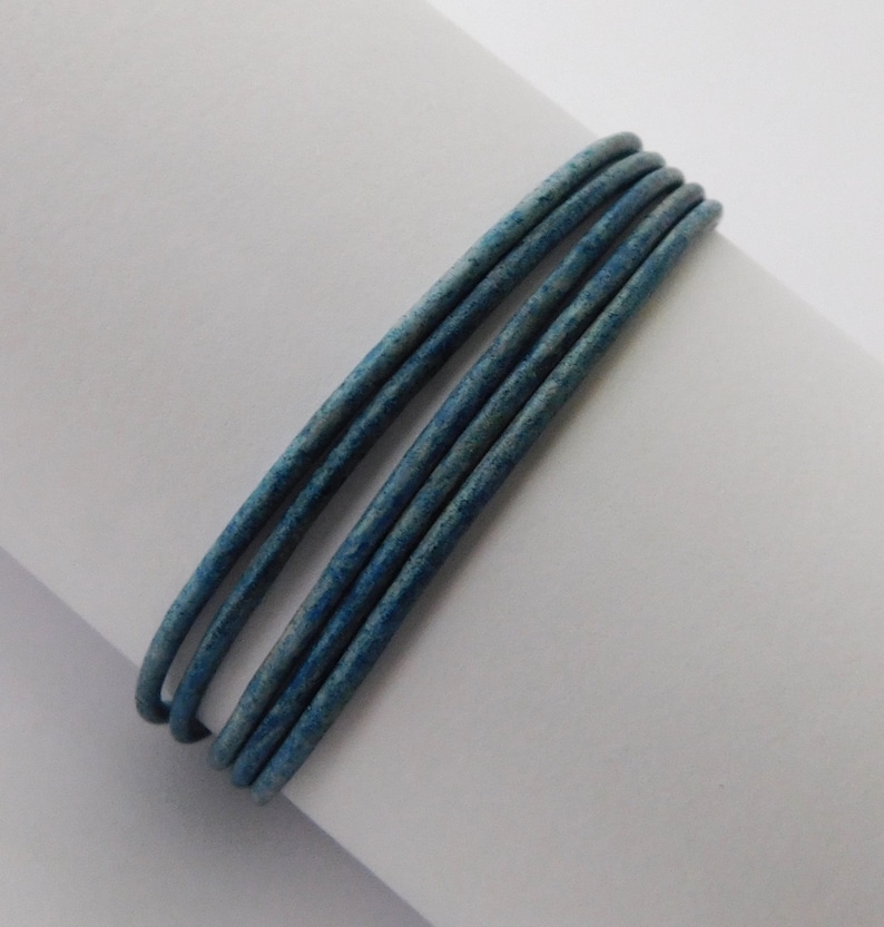 Delicate Blue Distressed Leather Bracelet: Bohemian Style, Custom Size ...