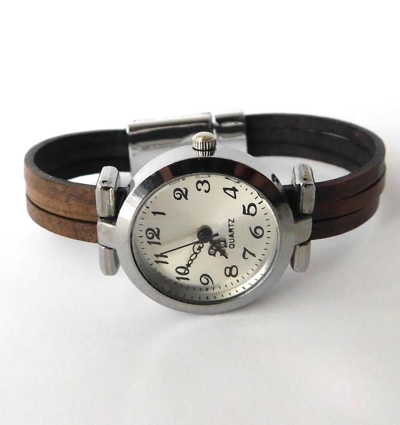 Women's Wristwatch: Custom Size Distressed Leather Band, Magnetic ...
