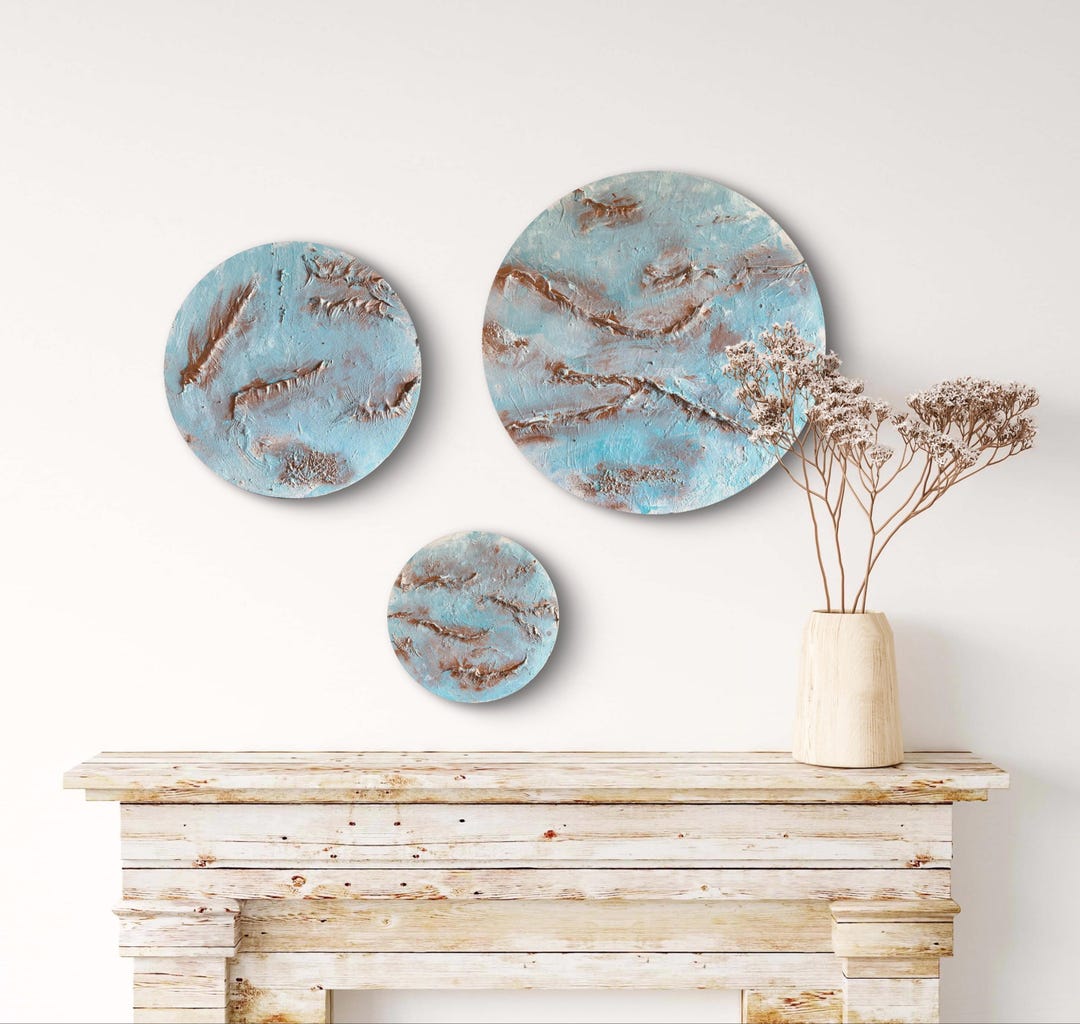 Set Abstract Art, Set Painting on Round Canva, Set Painting, Set Wall ...