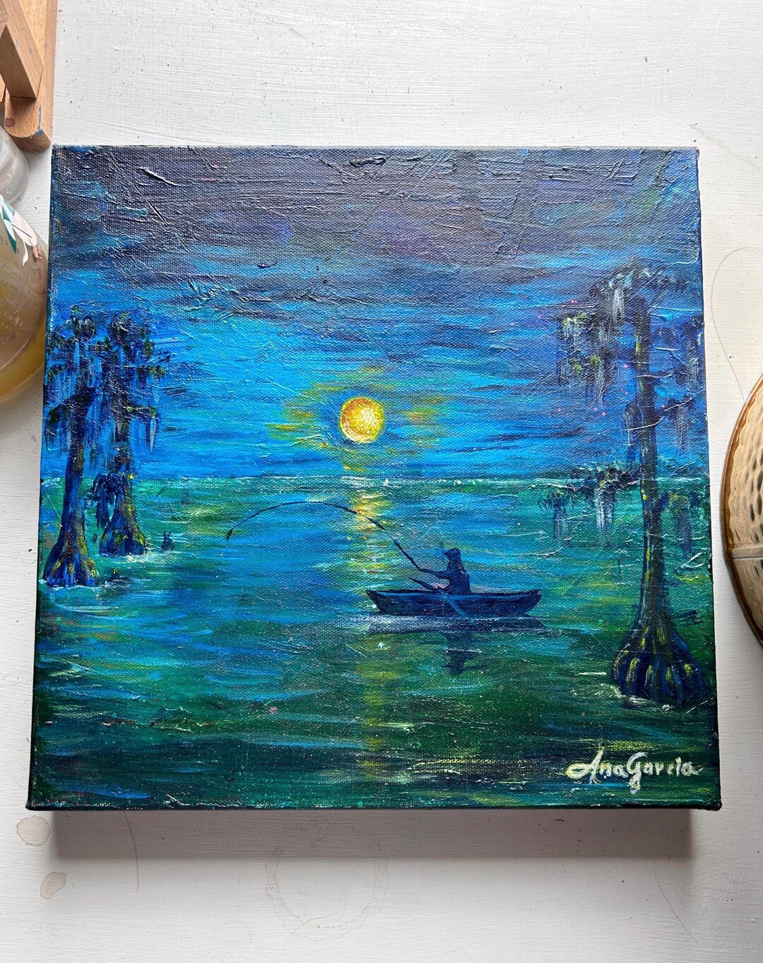 Swamp Art, Fisherman Art, Fisherman Painting, Fisherman Decor, Swamp ...