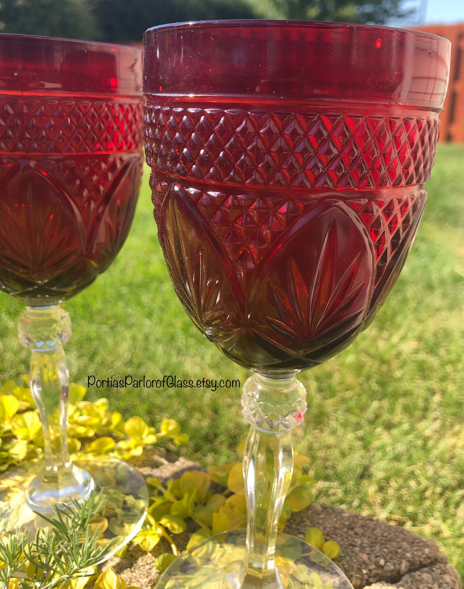 Vintage Set of Four Antique Ruby Glass Stemware - Etsy