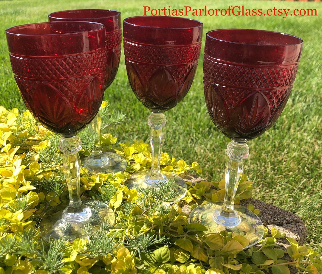 Vintage Set of Four Antique Ruby Glass Stemware - Etsy