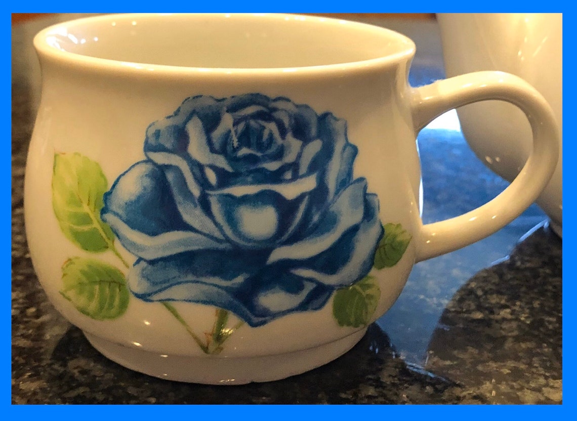 Vintage Blue Rose Teapot & 2 Tea/coffee Mugs - Etsy