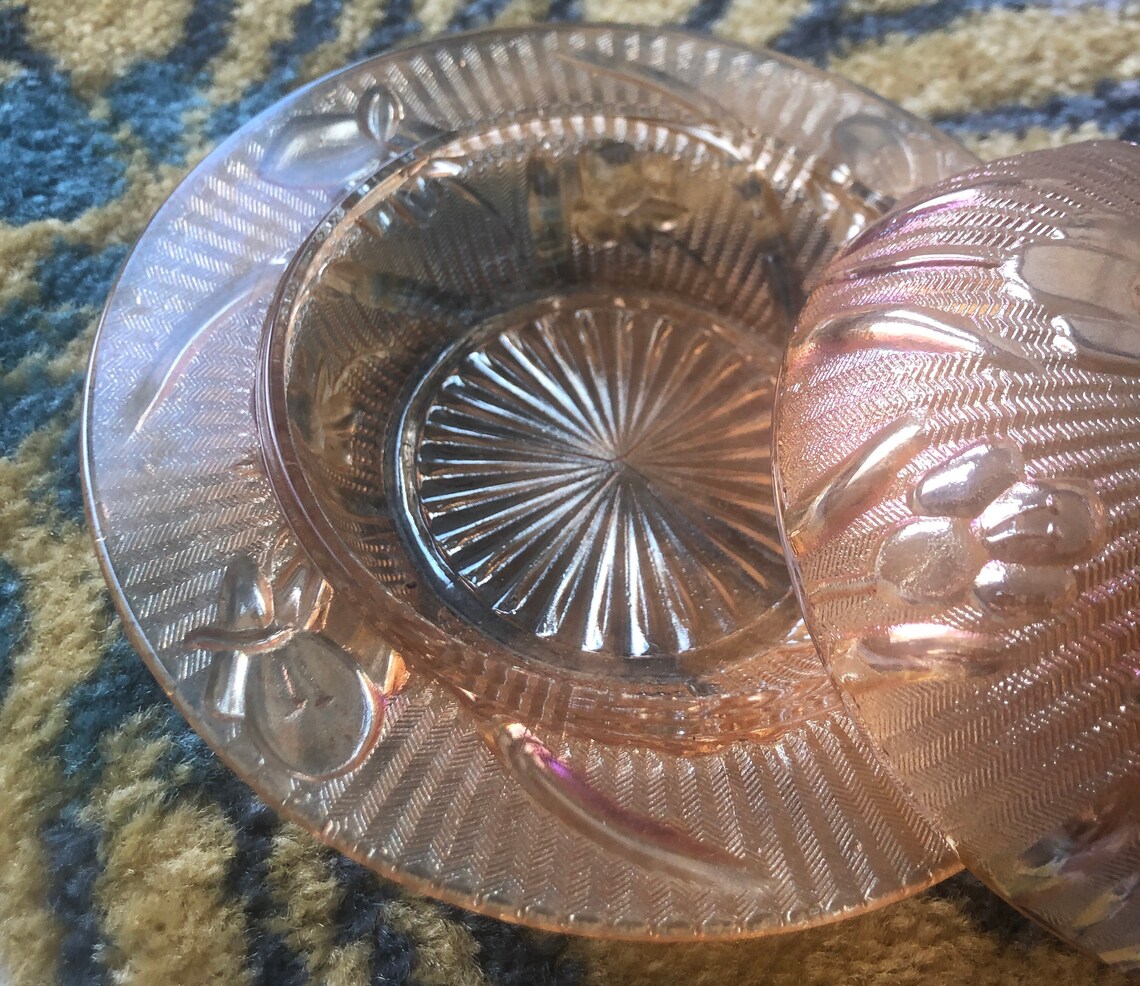 Marigold Carnival Glass Domed Butter Dish Iris & Herringbone | Etsy