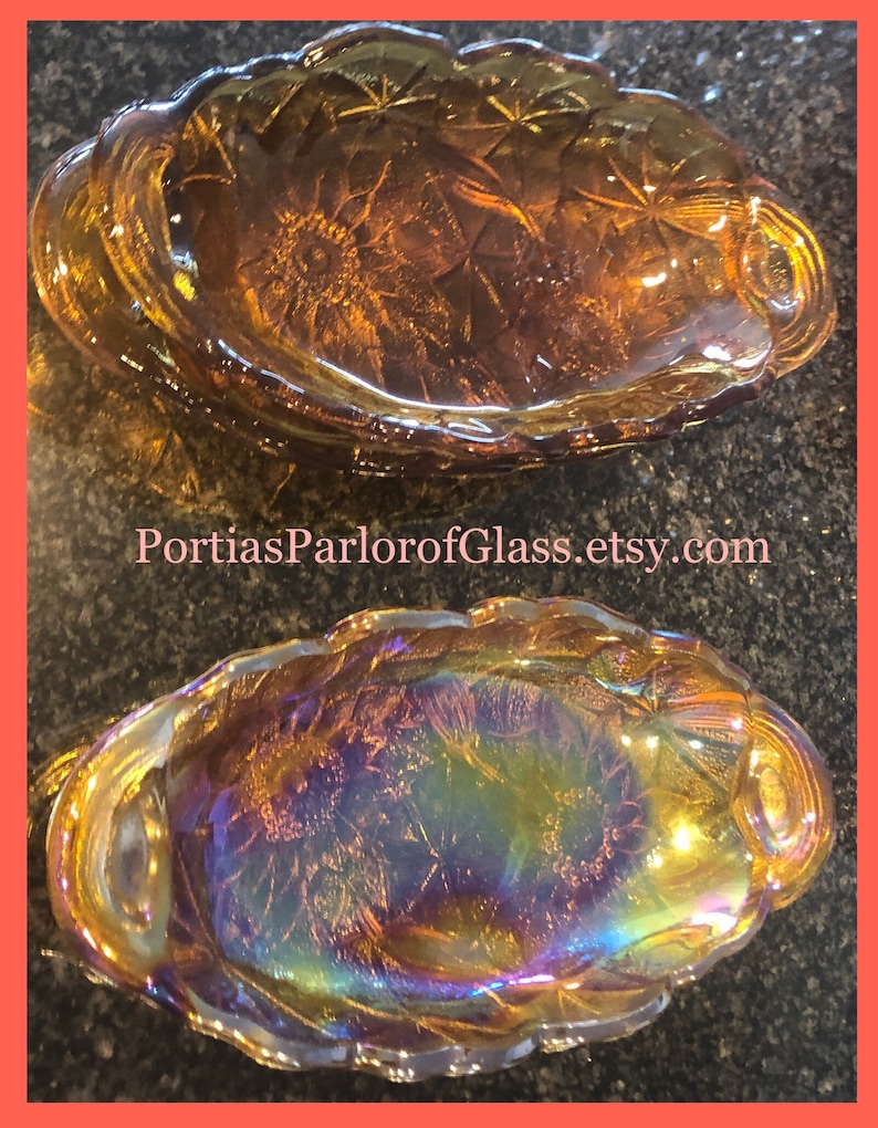 Amber or Marigold Carnival Glass Lily Pons Pickle Dish - Etsy