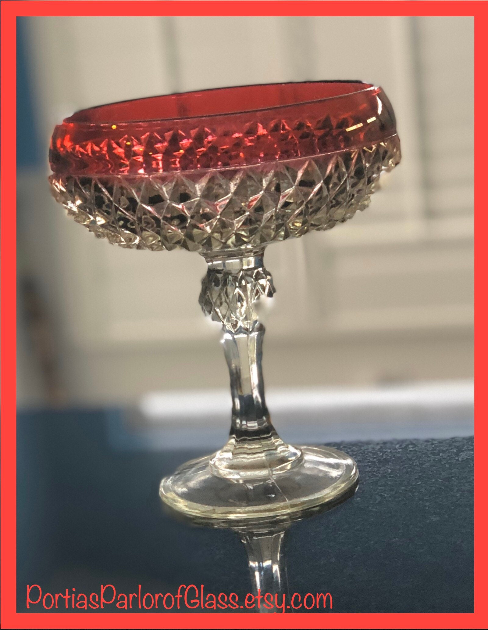 Vintage Diamond Point Ruby Candy Dish - Etsy