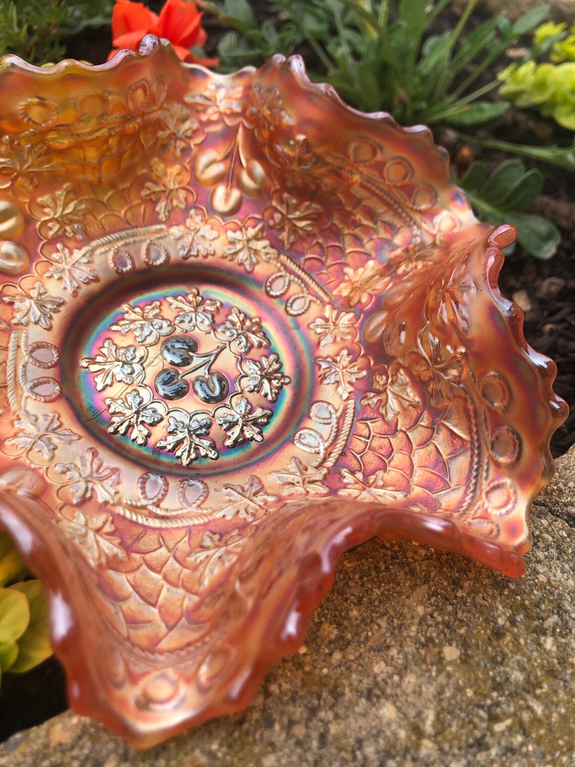 1914 Fenton cherry Chain Marigold Carnival Glass 6 Berry - Etsy