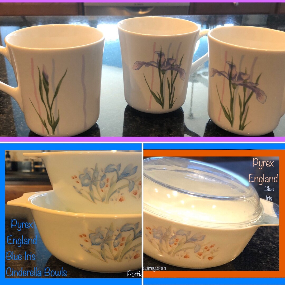 Pyrex England/ Corelle Blue Iris (shadow Iris) Milk Glass - Etsy