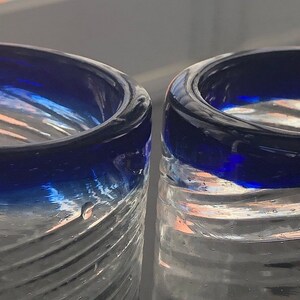 Set of 4 Handblown Clear Glass (blue Rim) Tumblers - Etsy