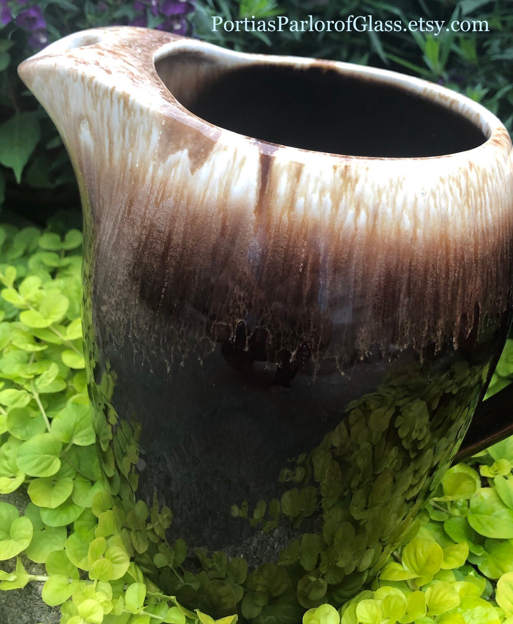Vintage Brown Drip Pottery Pitcher - Etsy