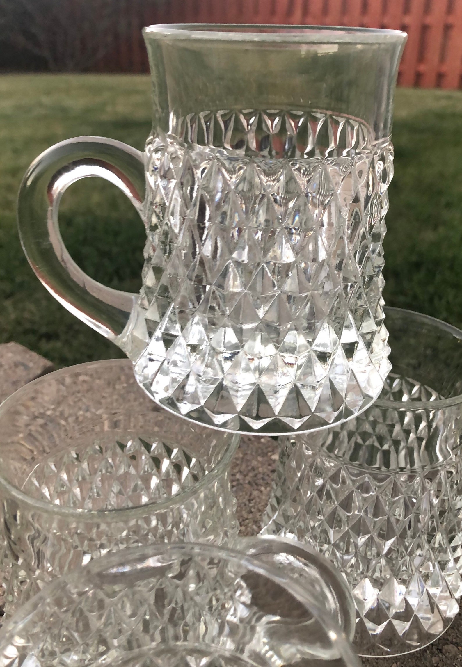 Set of Four 4 Diamond Point Glass Mugs - Etsy