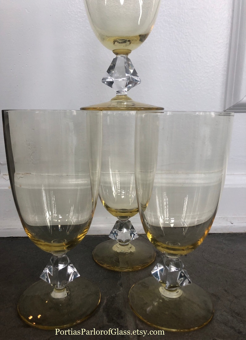 Vintage Yellow Bryce Crystal 4 Goblet Set - Etsy