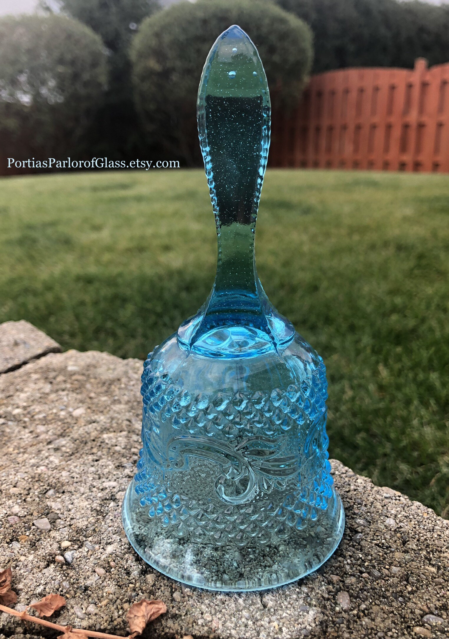 Vintage Aqua Glass Fenton Scroll Bell - Etsy