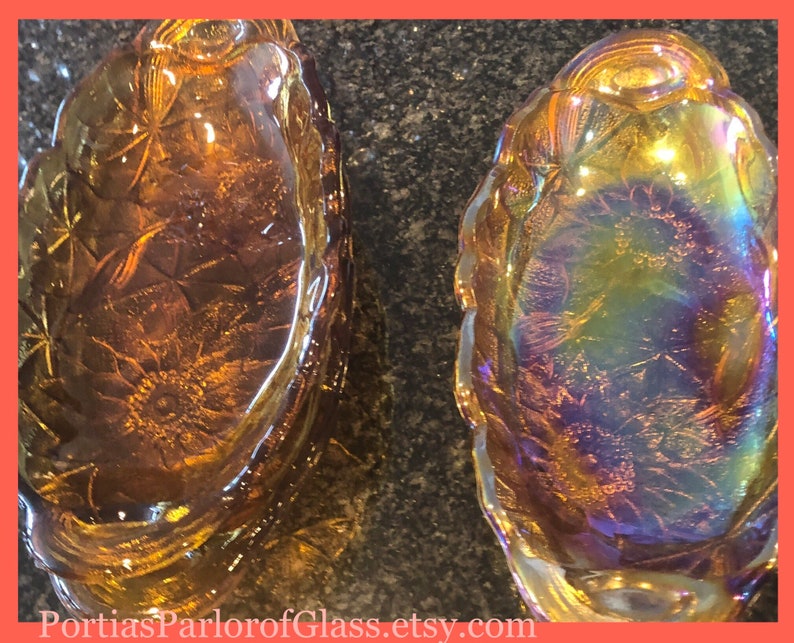 Amber or Marigold Carnival Glass Lily Pons Pickle Dish - Etsy