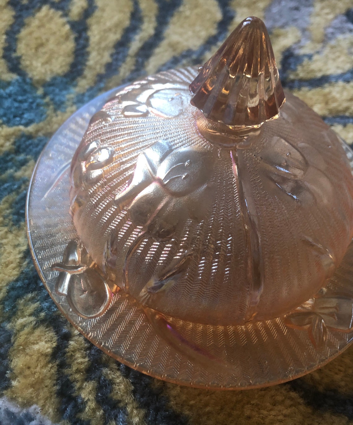 Marigold Carnival Glass Domed Butter Dish Iris & Herringbone | Etsy