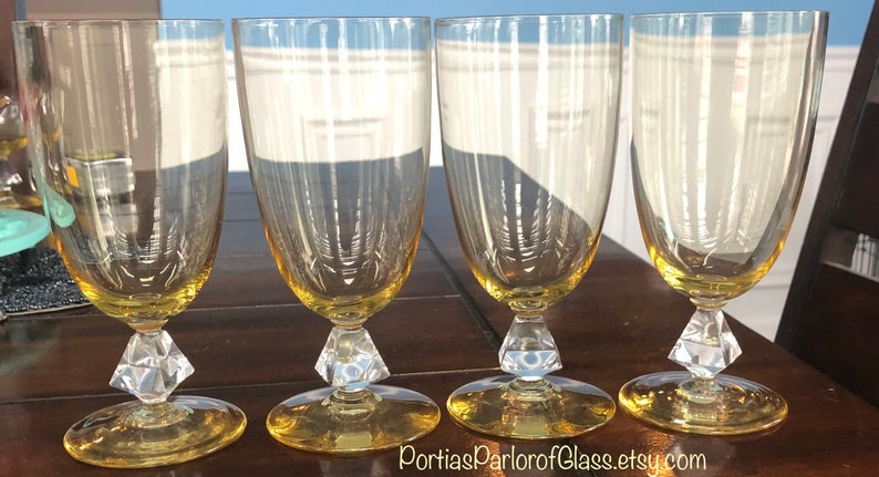 Vintage Yellow Bryce Crystal 4 Goblet Set - Etsy
