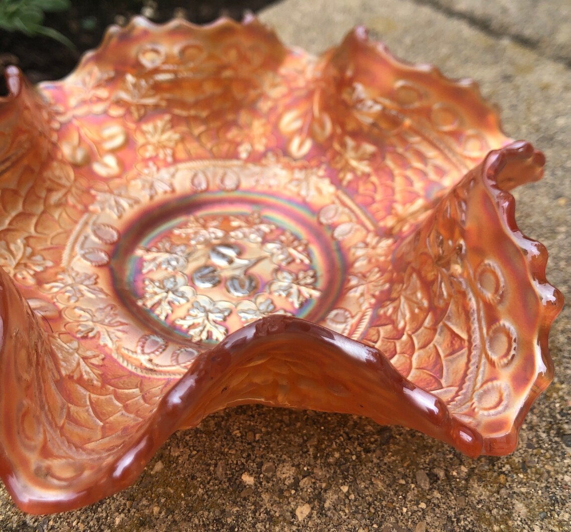 1914 Fenton cherry Chain Marigold Carnival Glass 6 Berry - Etsy