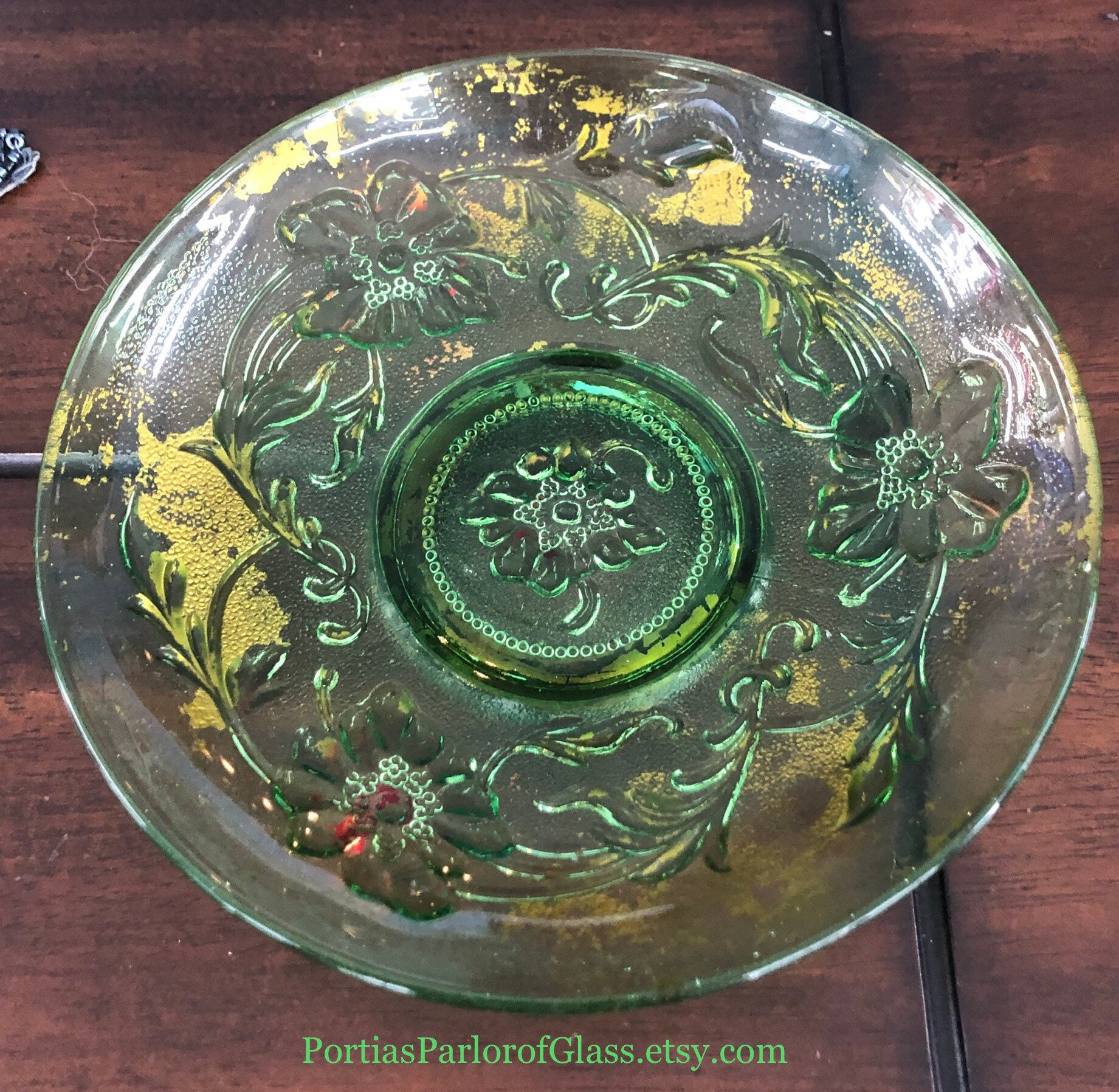 1908 Antique Green Northwoods poppy Goofus Glass Bowl - Etsy