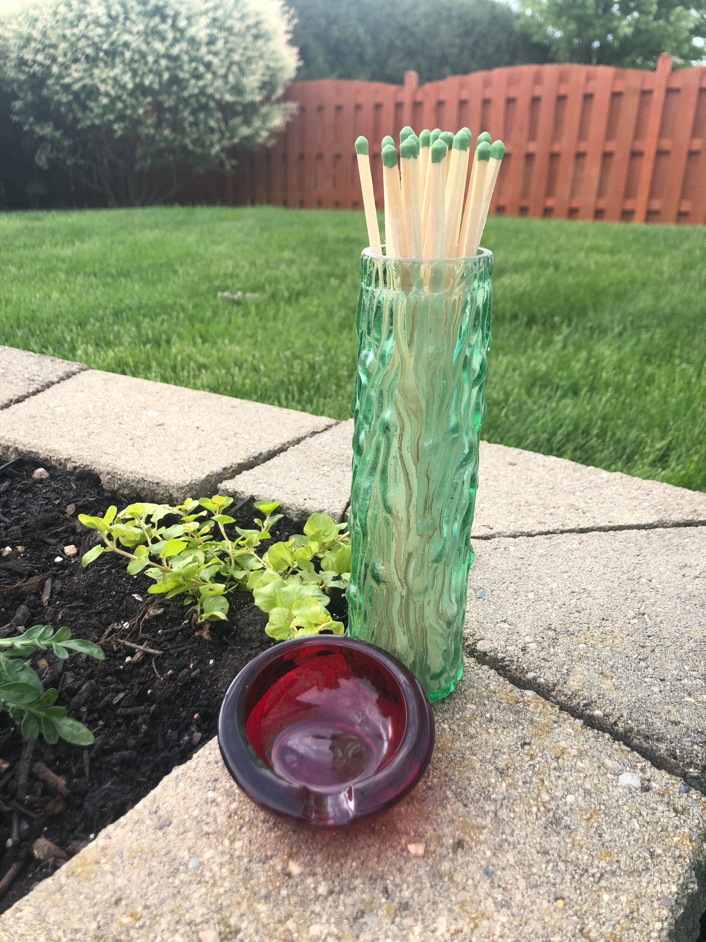 Vintage Red & Green Glass Smoke Set | Etsy