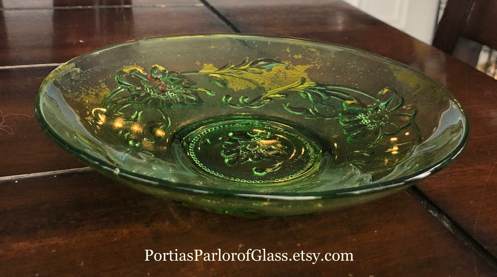1908 Antique Green Northwoods poppy Goofus Glass Bowl - Etsy