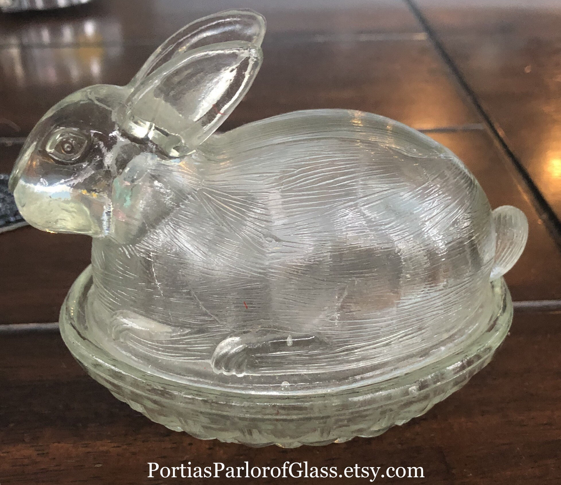 Vintage Clear Glass rabbit/bunny on a Nest - Etsy