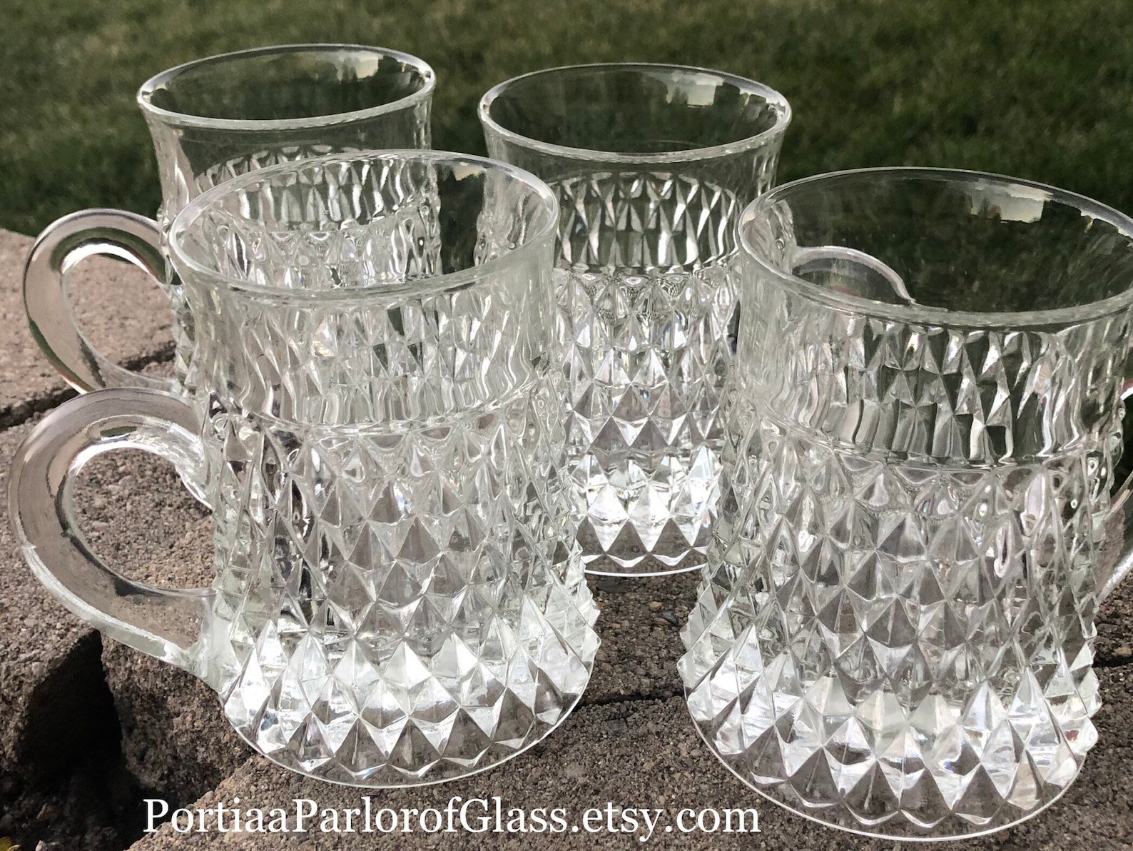 Set of Four 4 Diamond Point Glass Mugs - Etsy