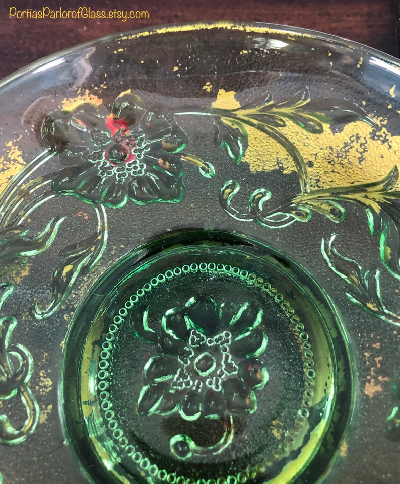 1908 Antique Green Northwoods poppy Goofus Glass Bowl - Etsy