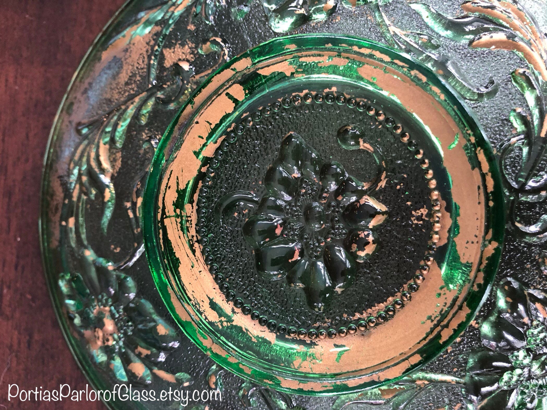 1908 Antique Green Northwoods poppy Goofus Glass Bowl - Etsy