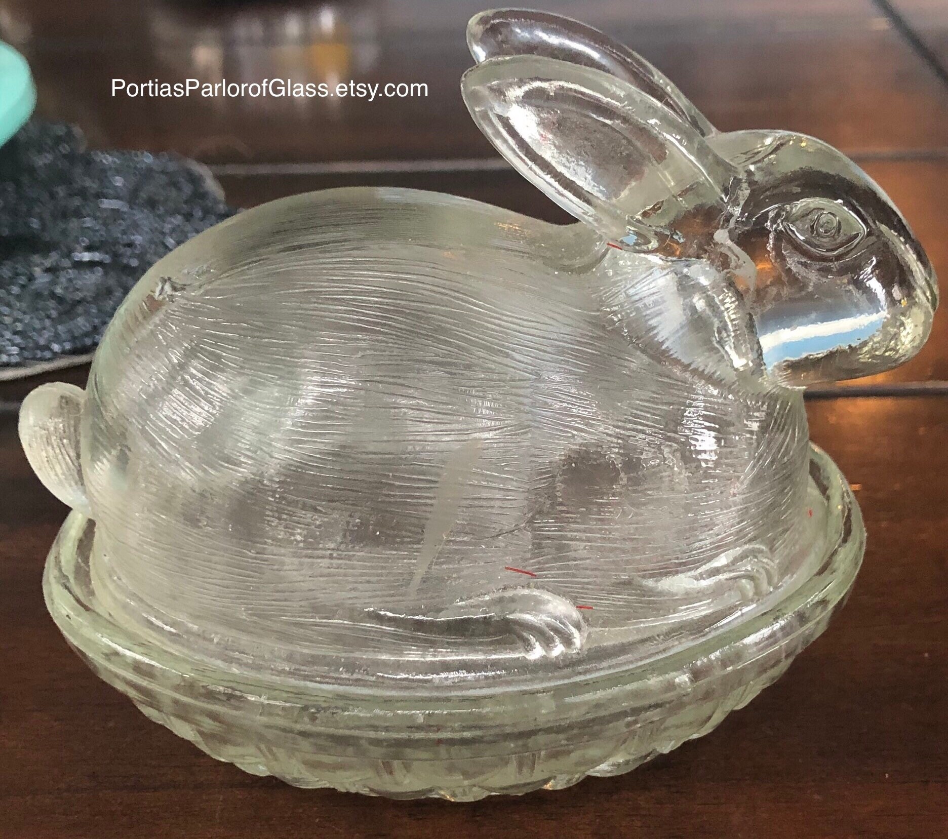 Vintage Clear Glass rabbit/bunny on a Nest - Etsy