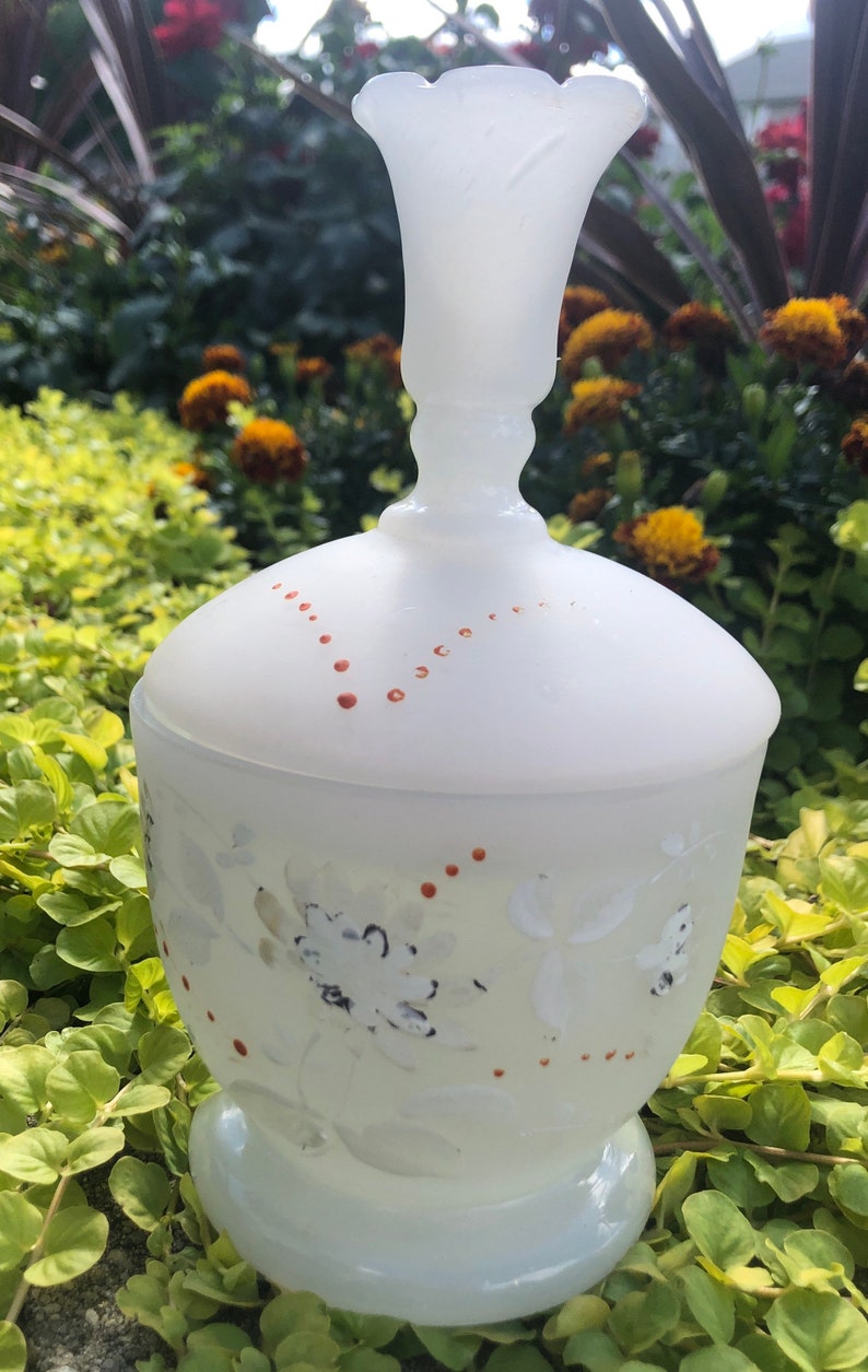 Victorian Bristol Glass Powder Box/jar hand Painted Floral - Etsy