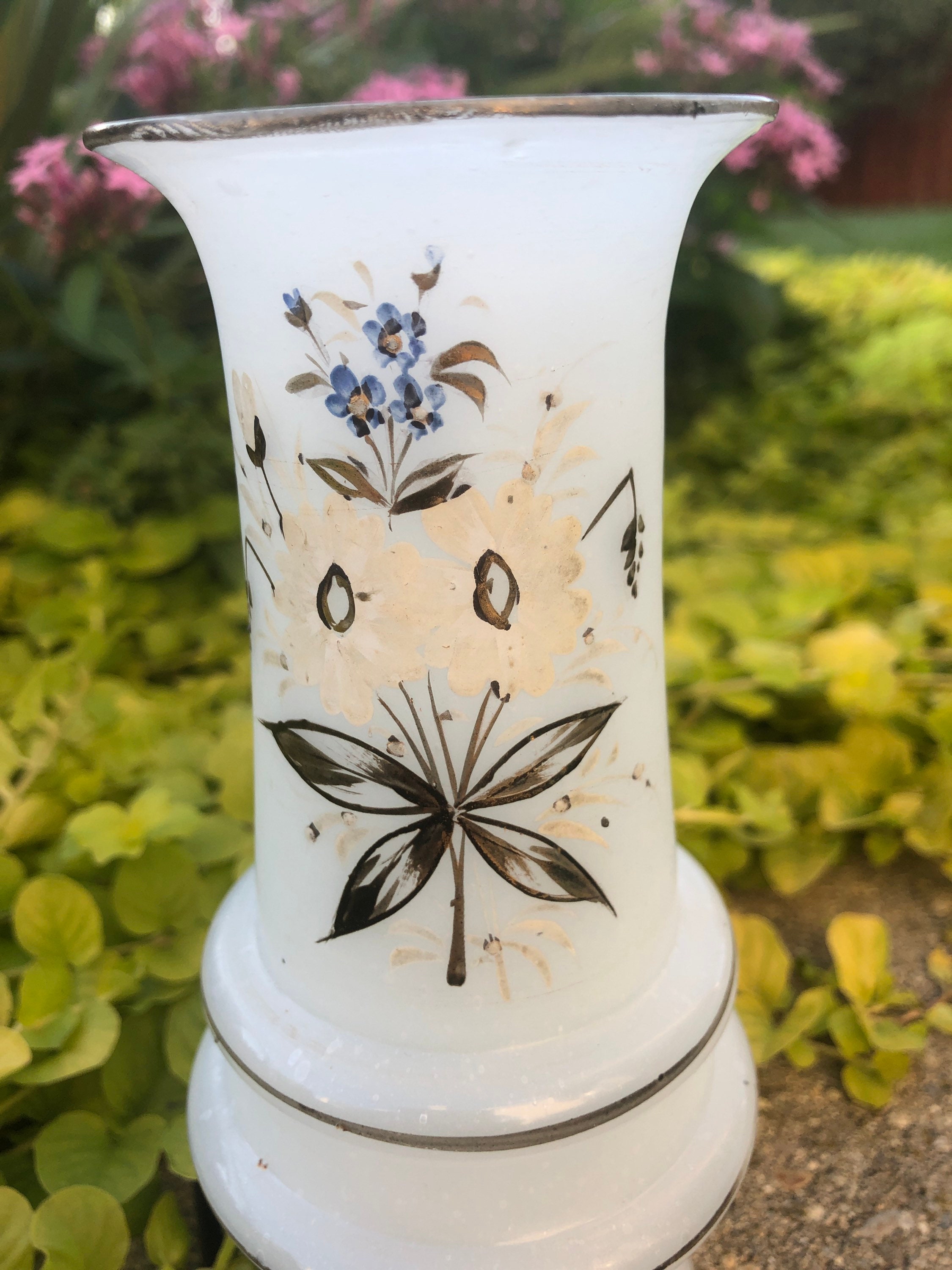 Victorian White Hand-painted Glass Bristol Vase - Etsy