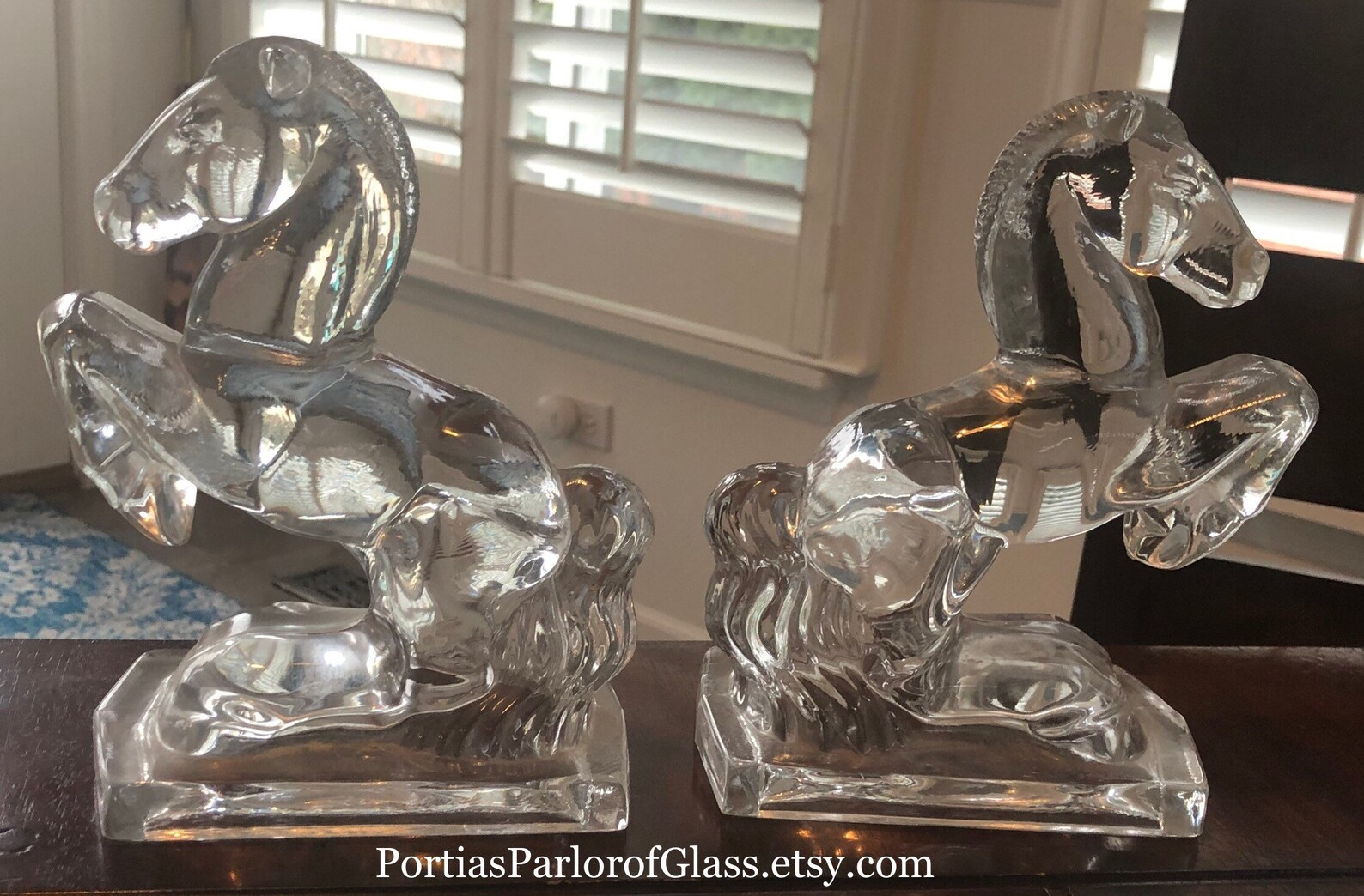 Vintage Smith Glass Rearing Horses Glass Bookends | Etsy