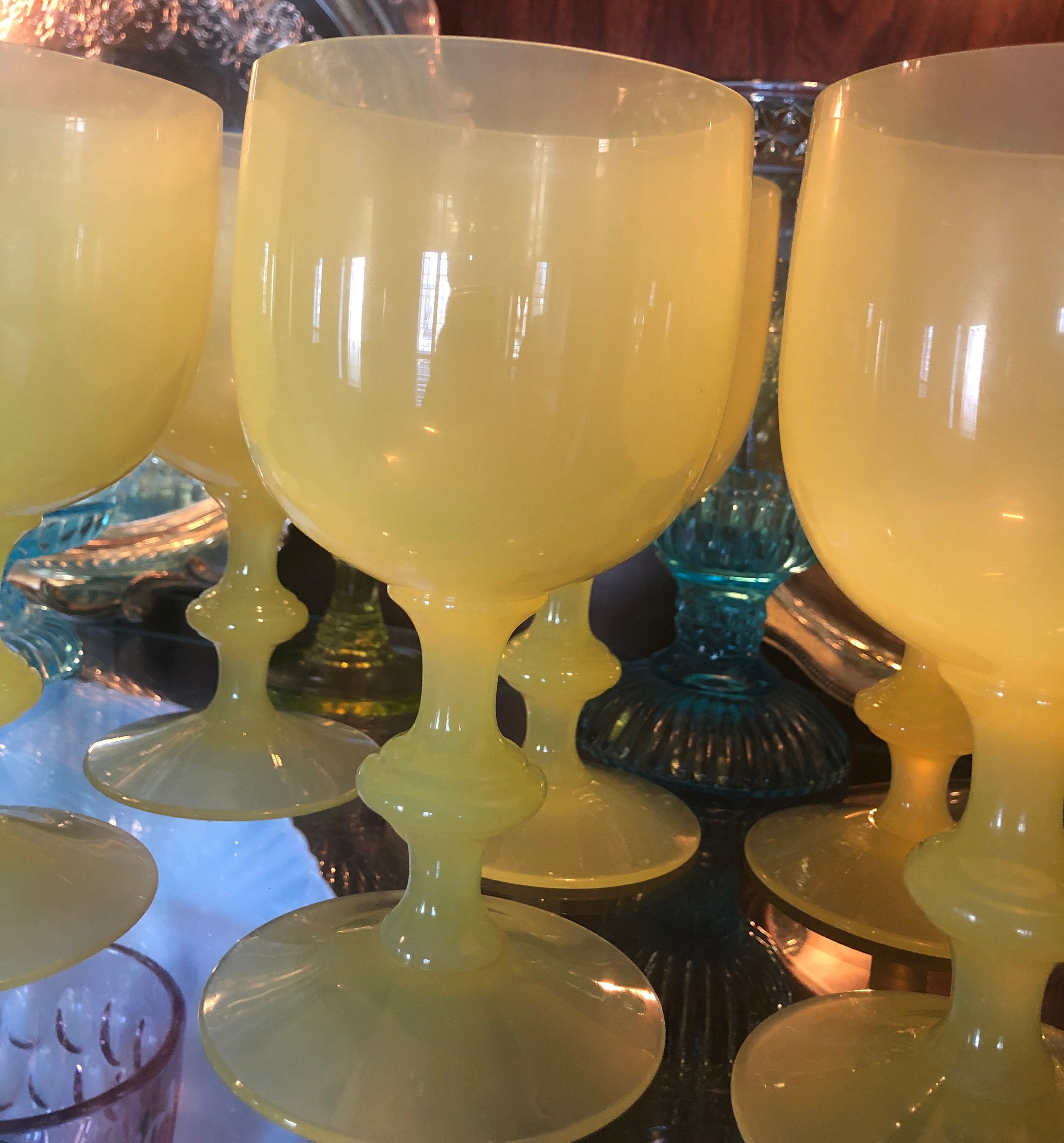 Portieux Vallerysthal Yellow Opaline Water Glass Goblets - Etsy